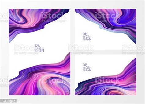 추상 적 다채로운 흐름 배경의 세 템플릿의 집합입니다 웨이브 컬러 리퀴드 형상 대리석 효과 대리석 효과에 대한 스톡 벡터 아트 및 기타 이미지 Istock