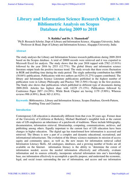 Pdf Library And Information Science Research Output A Bibliometric Analysis On Scopus