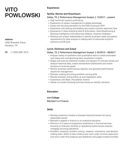 Performance Management Analyst Resume Samples Velvet Jobs