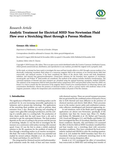 Pdf Analytic Treatment For Electrical Mhd Non Newtonian Fluid Flow Over A Stretching Sheet