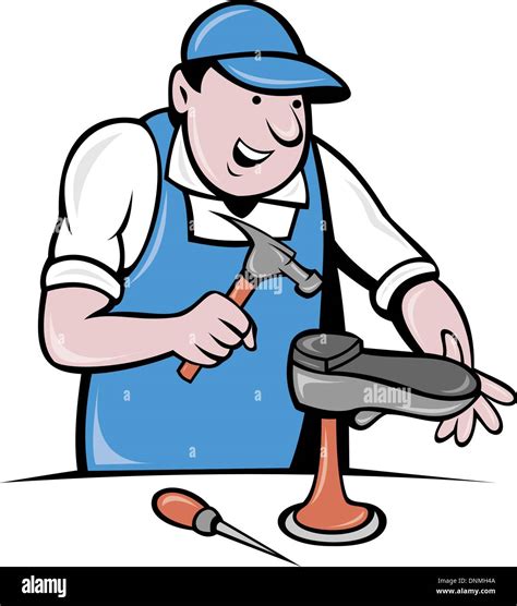 Illustration Of A Shoemaker Cobbler Shoe Repair Working On Isolated