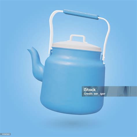 파란색 배경에 고립 된 캠핑 주전자 3d 벡터 일러스트레이션 3차원 인쇄에 대한 스톡 벡터 아트 및 기타 이미지 3차원 인쇄 3차원 형태 가정 주방 Istock
