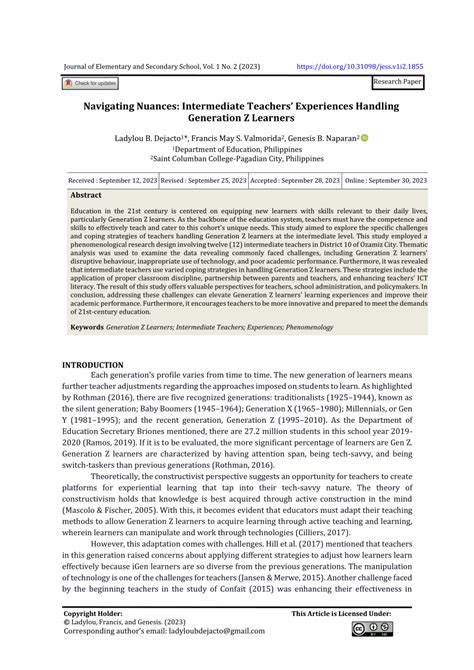 Pdf Navigating Nuances Intermediate Teachers Experiences Handling Generation Z Learners