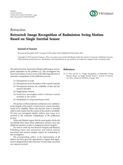 Pdf Retracted Image Recognition Of Badminton Swing Motion Based On