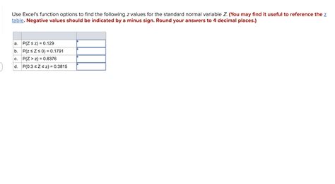 Solved Use Excels Function Options To Find The Following Z