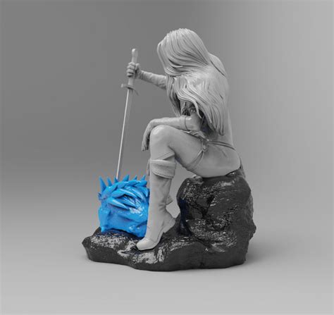 H019 Comic Character Design The Sext Female Red Sonja Kill A Dragon World Of Stl