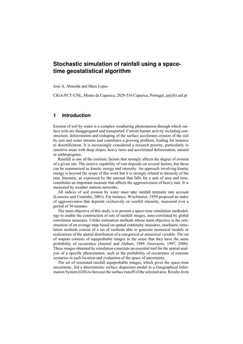 Pdf Stochastic Simulation Of Rainfall Using A Spacetime