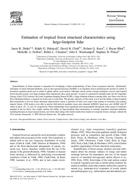 Pdf Estimation Of Tropical Forest Structural Characteristics Using Large Footprint Lidar