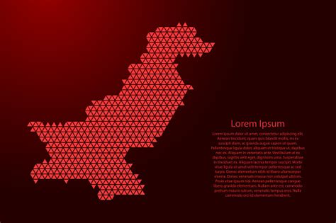 파키스탄 지도 배너 포스터 인사말 카드에 대 한 노드와 패턴 기하학적 배경을 반복 빨간 삼각형에서 추상적 인 회로도 벡터