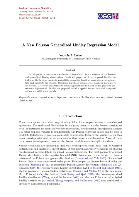 Pdf A New Poisson Generalized Lindley Regression Model
