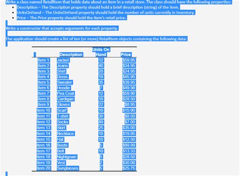 solved write a class named retailltem that holds data about