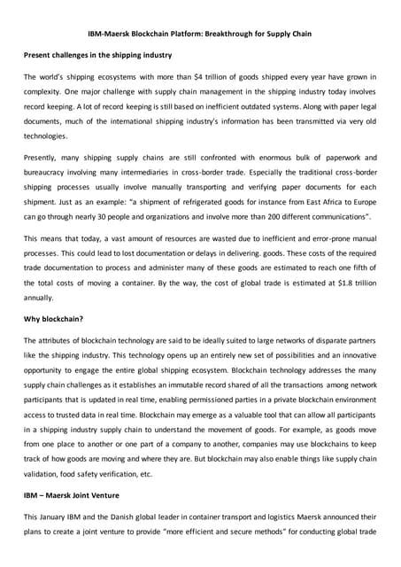 Ibm Maersk Blockchain Platform Breakthrough For Supply Chain Present