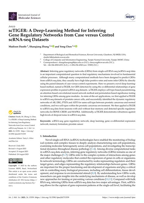 Pdf Sctiger A Deep Learning Method For Inferring Gene Regulatory Networks From Case Versus