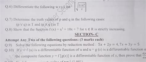 Q 6 Differentiate The Following W R T Sin 1 Left Sqrt Fr