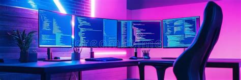 Programmers Neon Workspace Coding Technology Innovation Digital Future A Vibrant Scene Of A