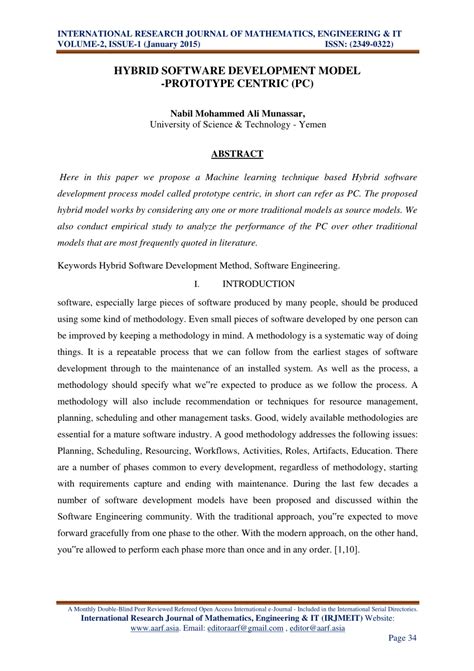 Pdf Hybrid Software Development Model Prototype Centric Pc
