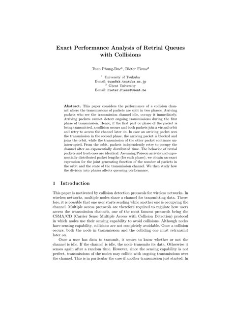 Pdf Exact Performance Analysis Of Retrial Queues With Collisions