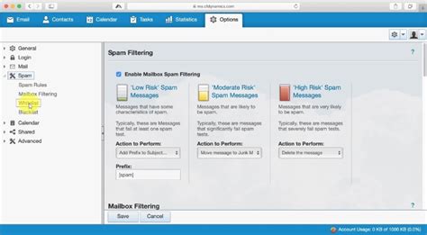 Spam And Whitelist Options CFDynamics