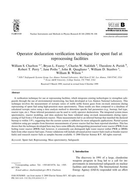 pdf operator declaration verification technique for spent fuel at