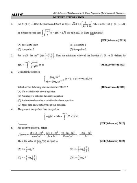 Definite Integration Pdf