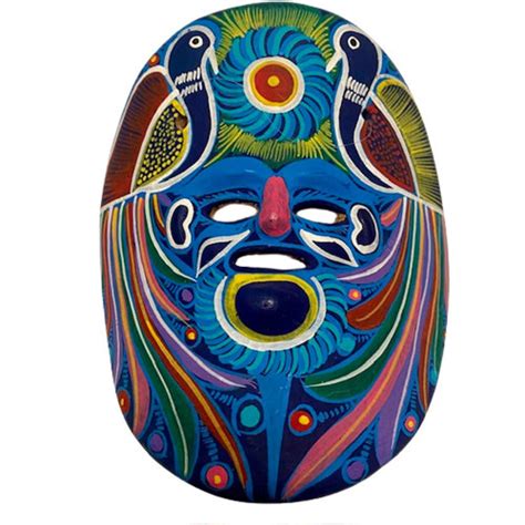 Mexican Folk Art Mask Terracotta Hand Painted Doves Colorful Wall Decor
