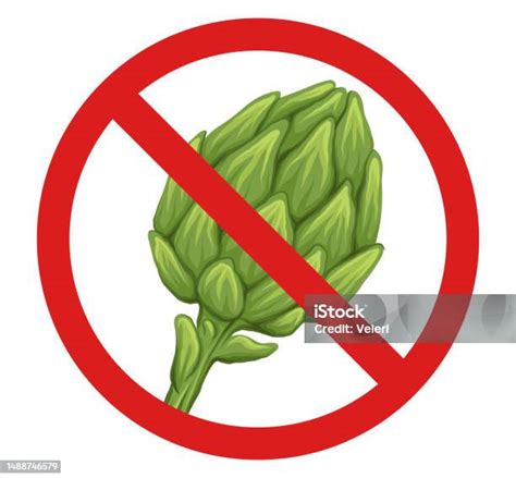 벡터 원은 배경에서 분리된 손으로 그린 아티초크가 있는 금지된 기호입니다 알레르기 위험 빨간색 금지 스티커 개념에 대한 스톡 벡터 아트 및 기타 이미지 Istock