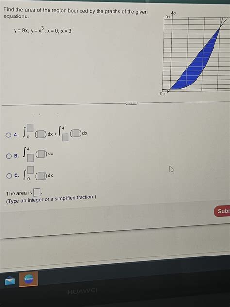 solved find the area of the region bounded by the graphs of