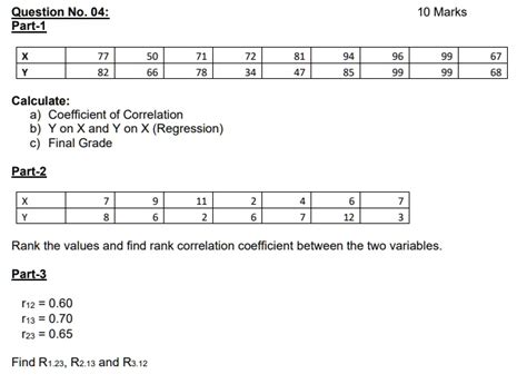 Solved Question No 04 Part 1 10 Marks Calculate Coefficient Of Correlation Y On X And Y On X