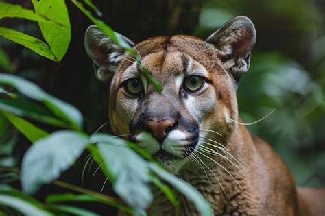 Black Beautiful Cougar In The Jungle Closeup Premium Ai Generated Image