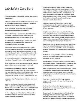 Lab Safety Card Sort By Erin Frankson TPT