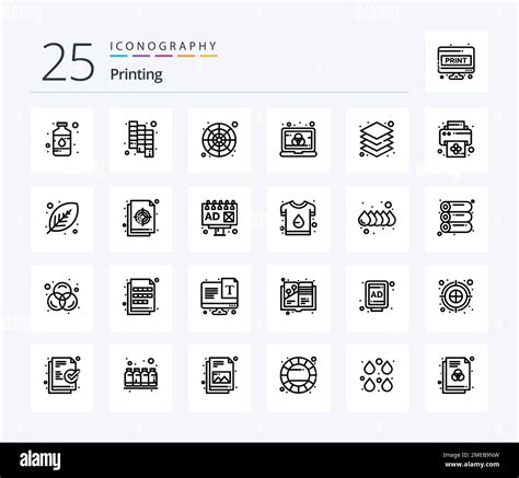 Printing 25 Line Icon Pack Including Layer Laptop Catalog Computer