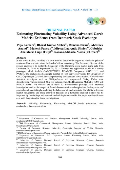 Pdf Estimating Fluctuating Volatility Using Advanced Garch Models Evidence From Denmark Stock