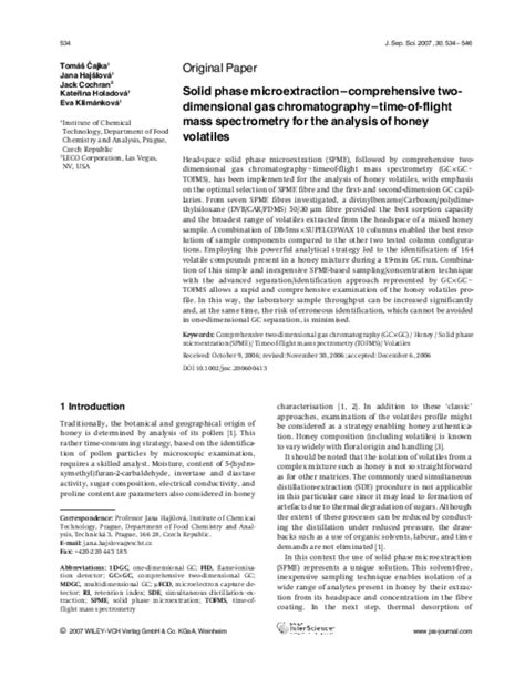 Pdf Solid Phase Microextractioncomprehensive Two Dimensional Gas Chromatographytime Of