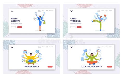 Worker Multitasking Skills Landing Page Template Set Business People