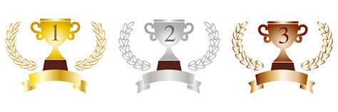 트로피 월계관 리본 골드 실버 브론즈 벡터 일러스트 레이 션 세트 1 위 2위 3위 1에 대한 스톡 벡터 아트 및 기타 이미지