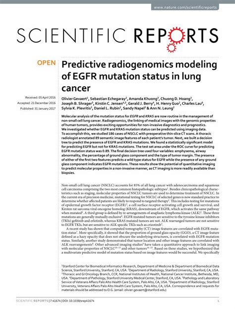 Pdf Predictive Radiogenomics Modeling Of Egfr Mutation Status In