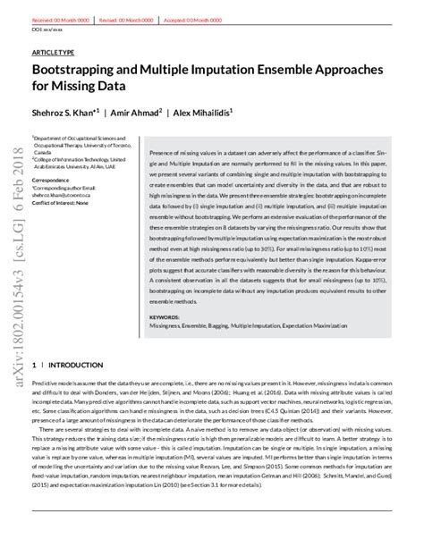 pdf bootstrapping and multiple imputation ensemble approaches for