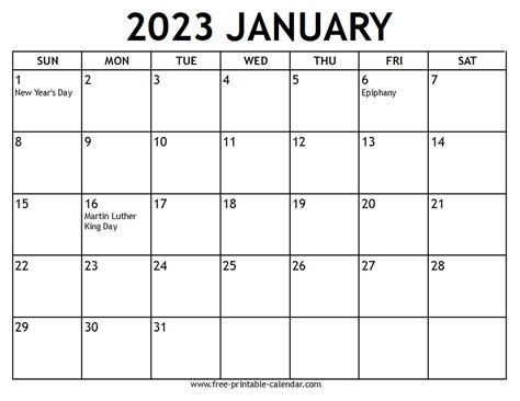 2023 Calendar With Holidays Free Printable