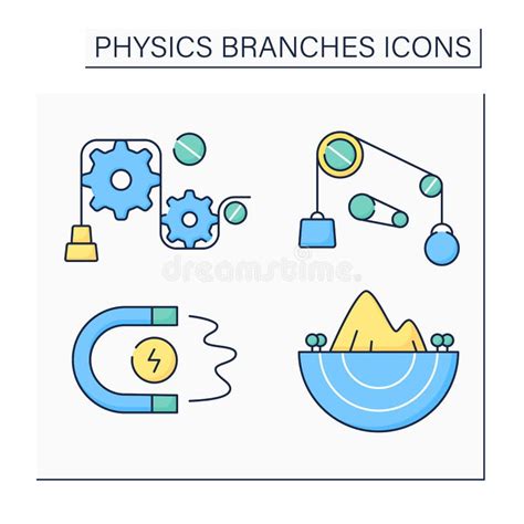 Physics Branches Color Icons Set Stock Vector Illustration Of