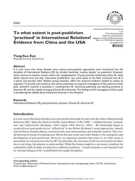 Eun Y S 2016 To What Extent Is Post Positivism Practised In International Relations