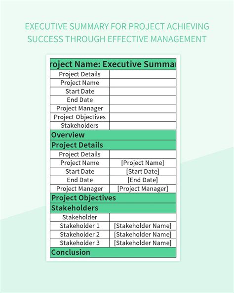 Executive Summary For Project Achieving Success Through Effective Management Excel Template And