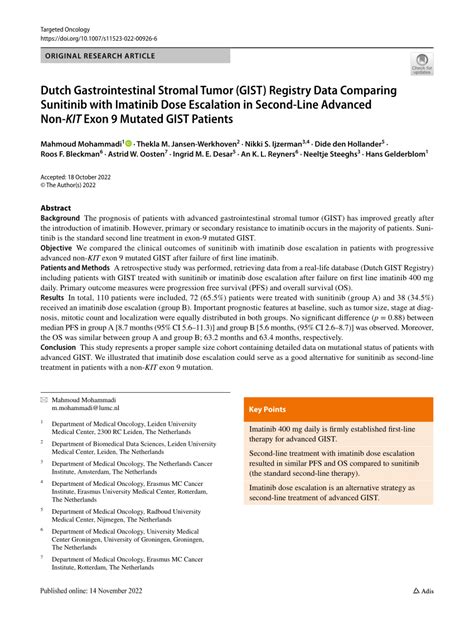 Pdf Dutch Gastrointestinal Stromal Tumor Gist Registry Data