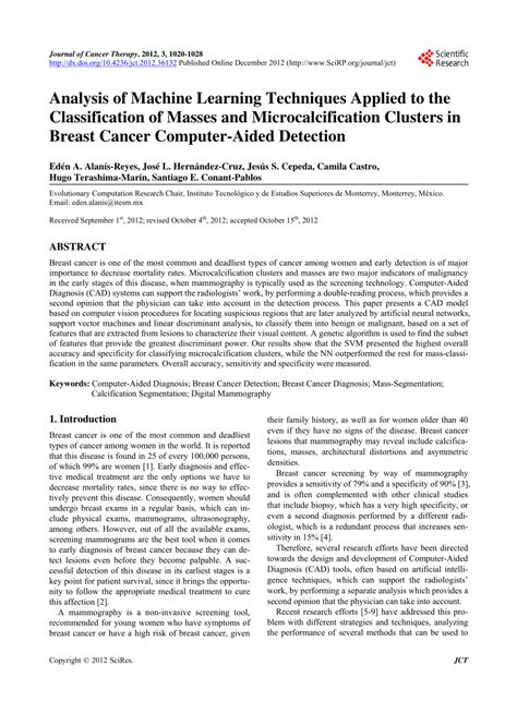 Pdf Analysis Of Machine Learning Techniques Applied To The Classification Of Masses And