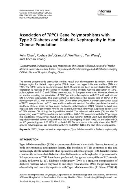 Pdf Association Of Trpc1 Gene Polymorphisms With Type 2 Diabetes And