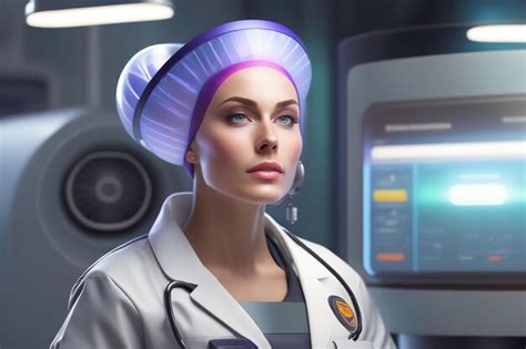Premium AI Image Brunette Female Doctor In A Futuristic Hospital Ready To Perform Surgery