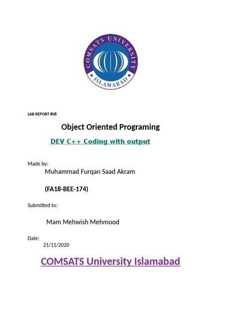 Comsats University Islamabad Object Oriented Programing Pdf