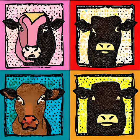 4 Cows In 4 Different Color Squares Pop Art Creative Fabrica
