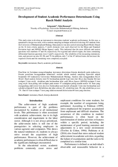 Pdf Development Of Student Academic Performance Determinants Using