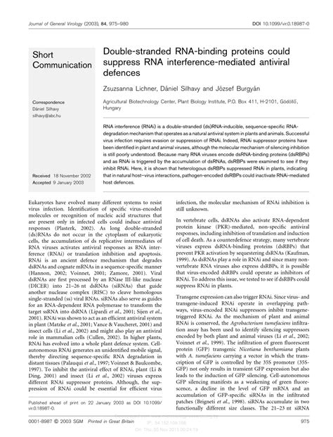Pdf Double Stranded Rna Binding Proteins Could Suppress Rna Interference Mediated Antiviral
