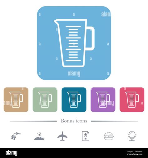 Measuring Cup Outline White Flat Icons On Color Rounded Square Backgrounds 6 Bonus Icons